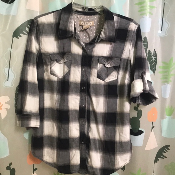 Arizona Jean Company | Tops | Arizona Plaid Black White Wsnap Buttons ...
